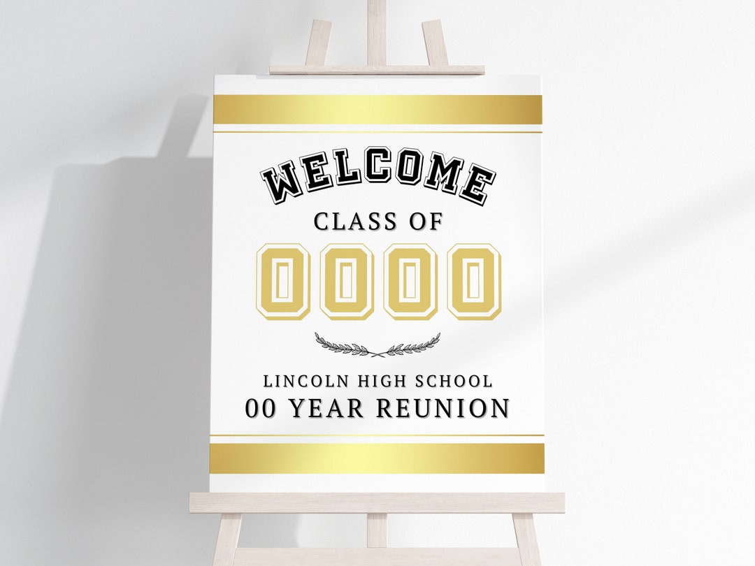 Class Reunion Welcome Poster TEMPLATE White and Gold School - Etsy