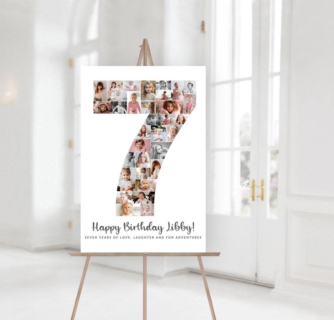 Number 7 Birthday Photo Collage TEMPLATE for Boy or Girl, Personalized ...
