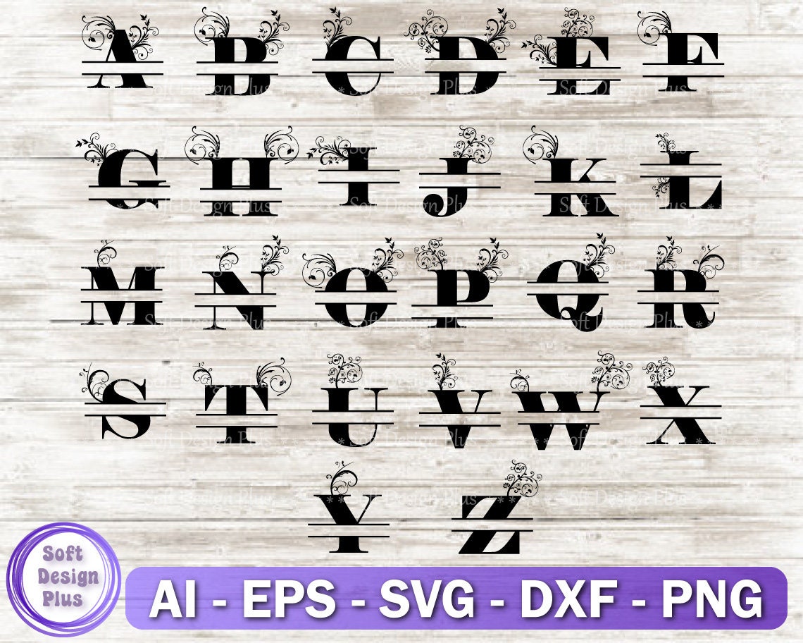Split Monogram Svg, Floral Alphabet Svg, File for Cricut, Instant ...
