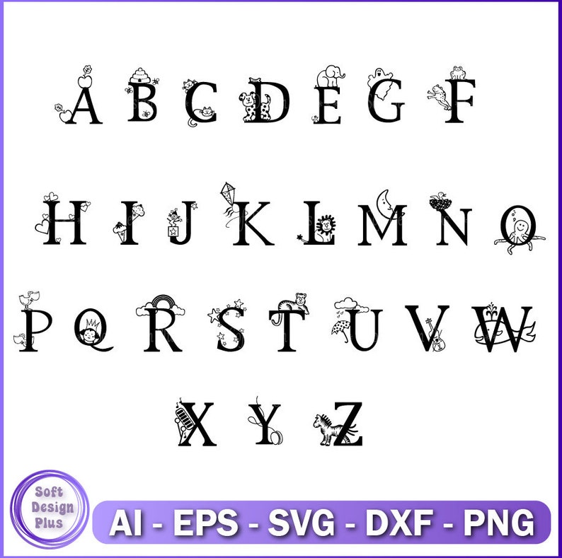 Funny Animal Alphabet SVG Font: Preschool Letter Activities (digital ...
