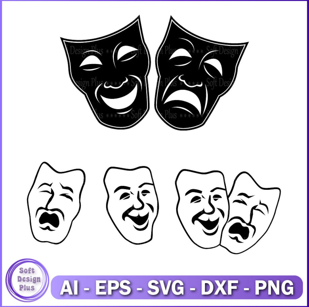 Theater Mask Svg Bundle, Digital Cut File, Face Mask, Comedy Tragedy ...