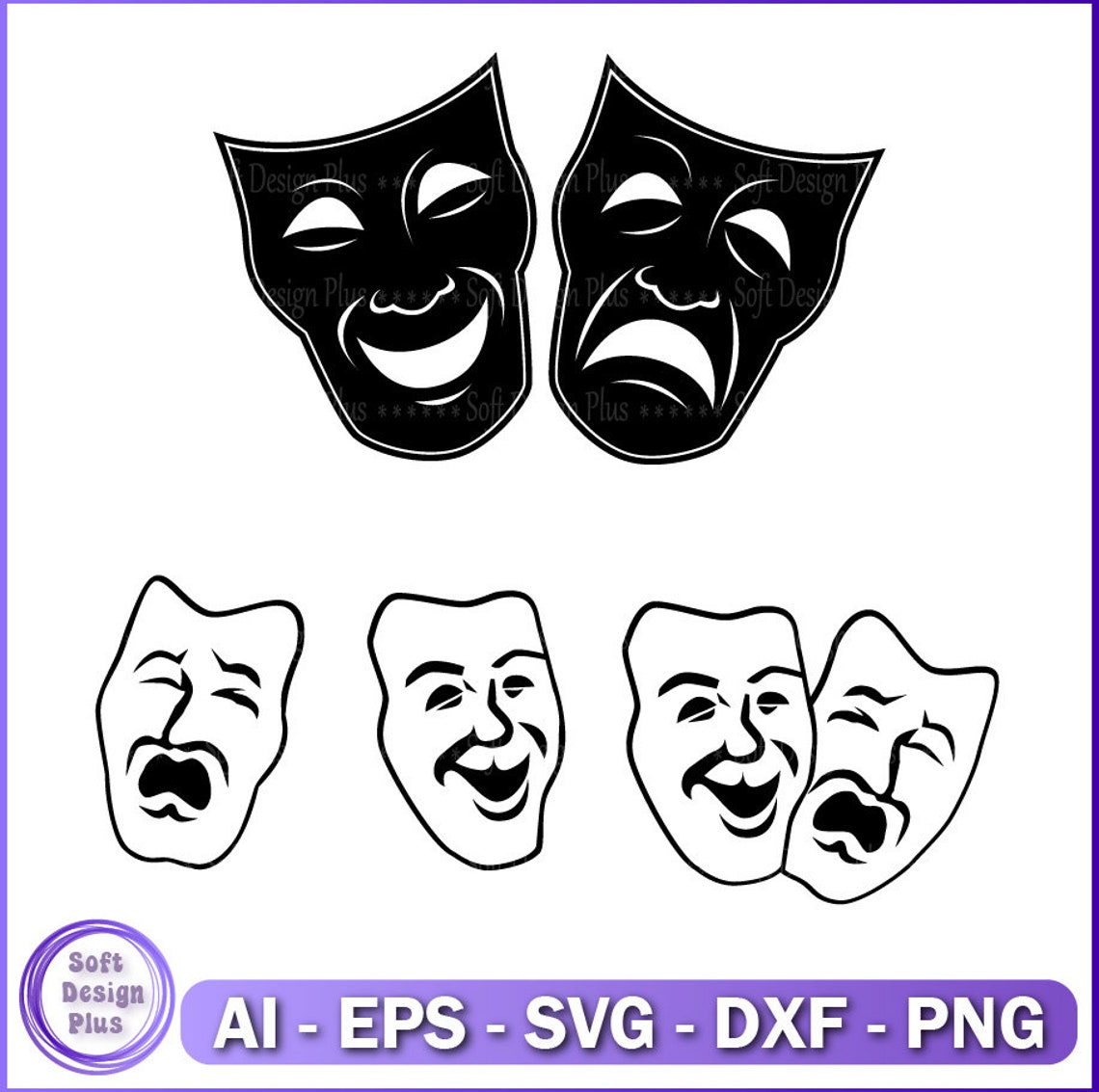 Theater Mask Svg Bundle, Digital Cut File, Face Mask, Comedy Tragedy ...