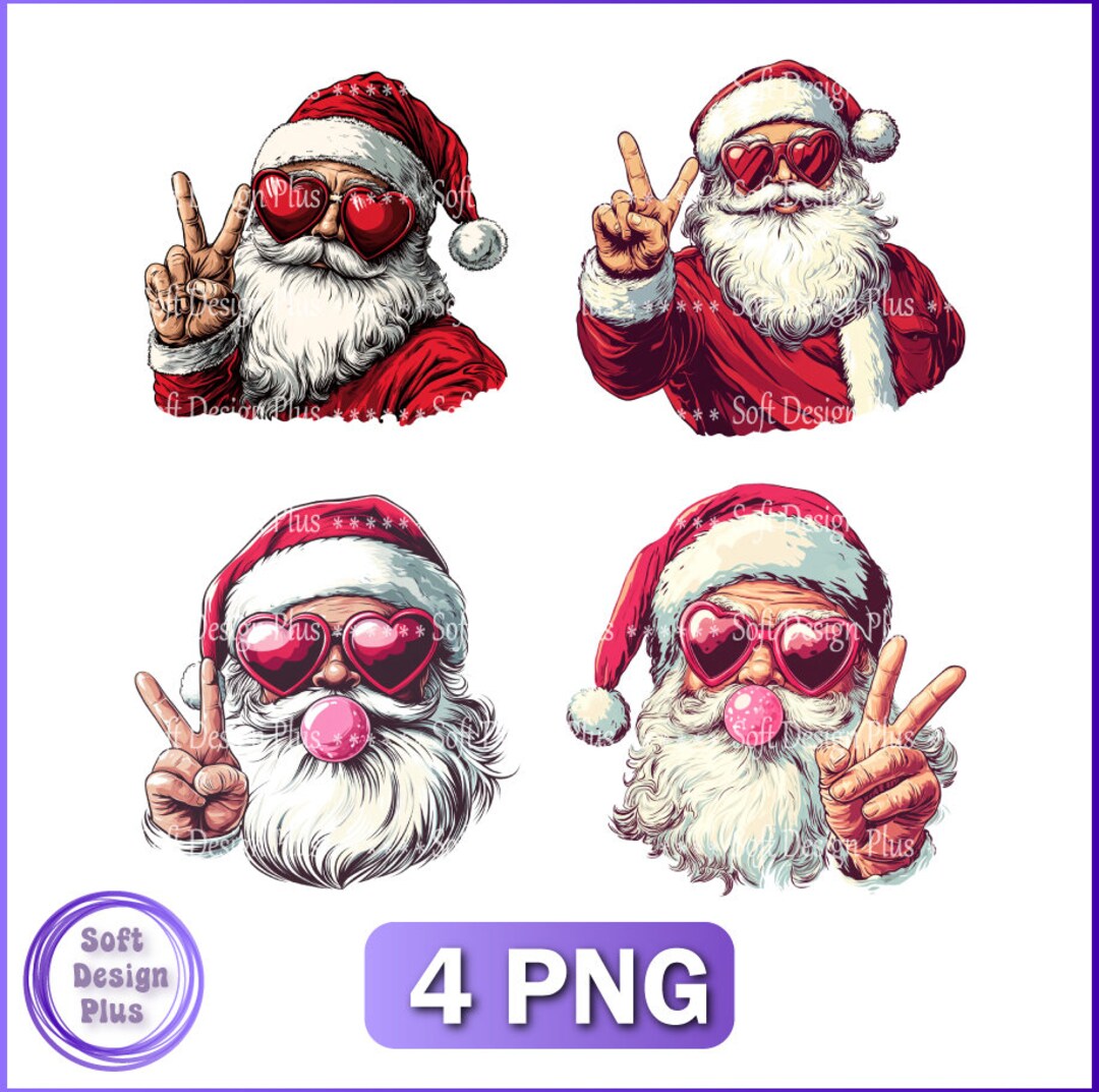 Retro Santa Peace Sign PNG: Funny Christmas Cut File (digital Download ...