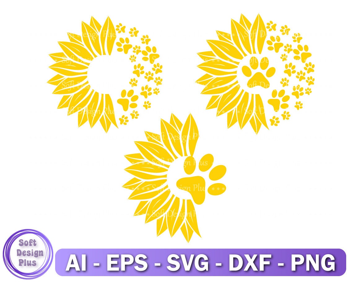 Sunflower Paw Svg Sunflower Svg Paw Print Svg Svg Cut File - Etsy