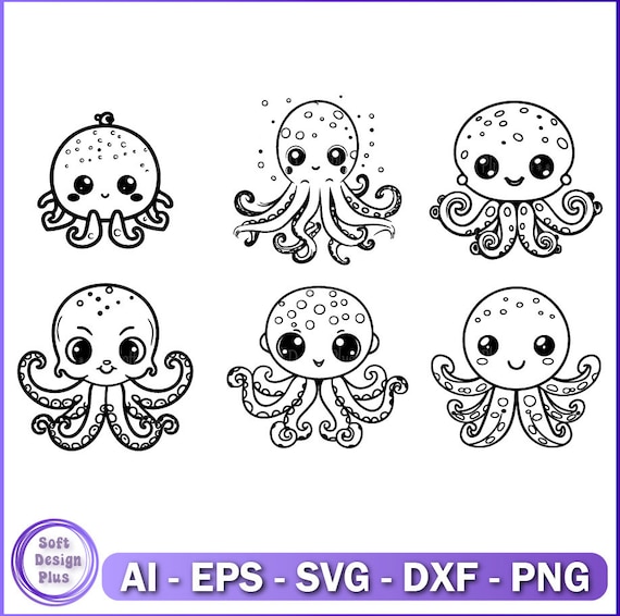 Schattige Baby Octopus Tekening Cute Baby Octopus In Hand Drawn Doodle