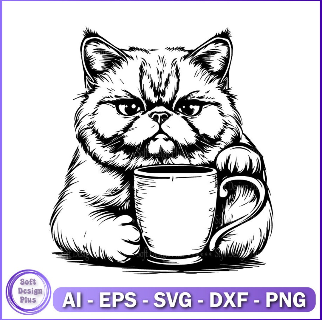 Cat SVG Bundle, Cat Silhouette, Cat With Coffee,coffee Svg, Cat With ...