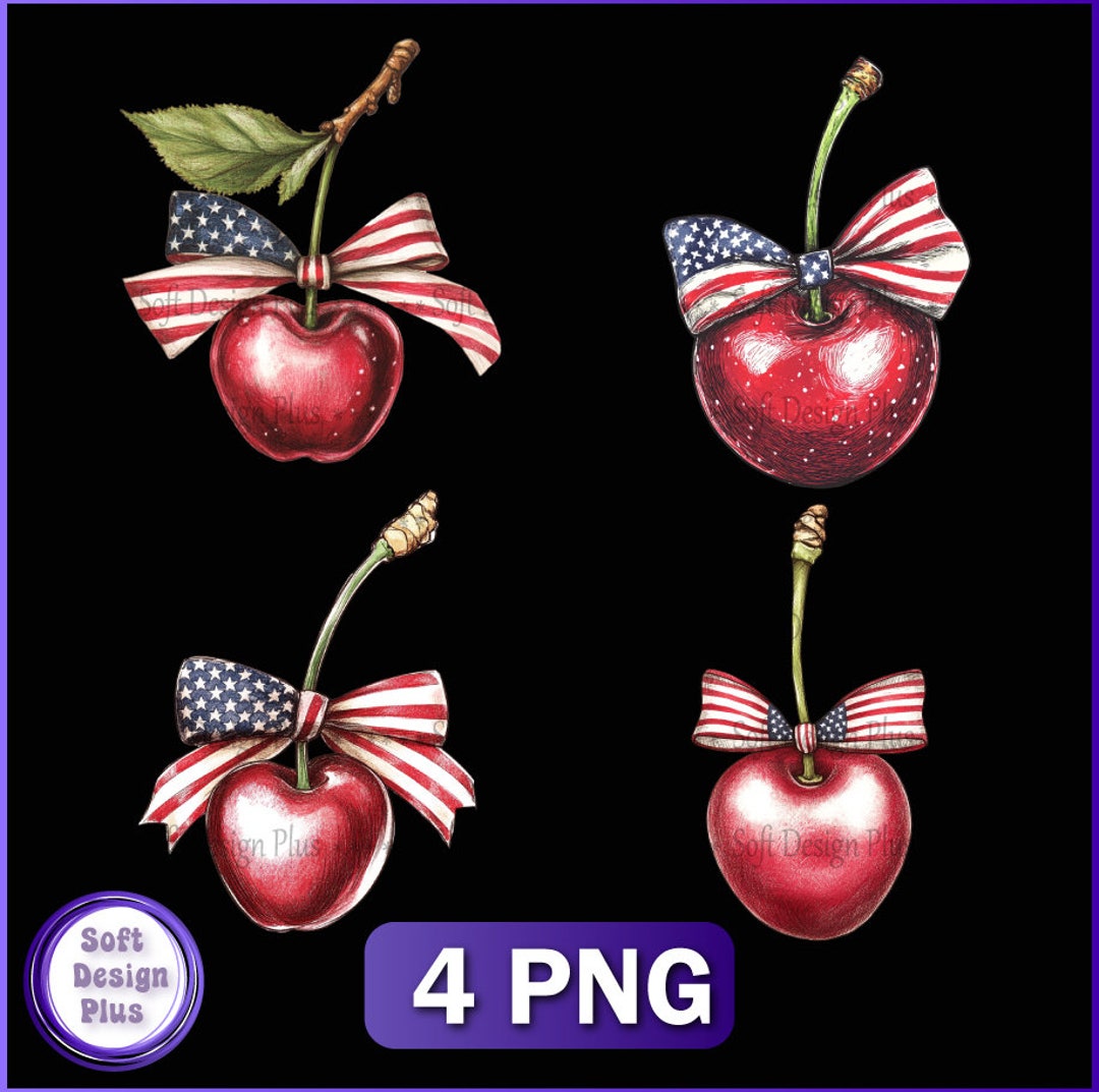 Patriotic Cherry Coquette Bow Png, Coquette Bow With Cherries Png ...