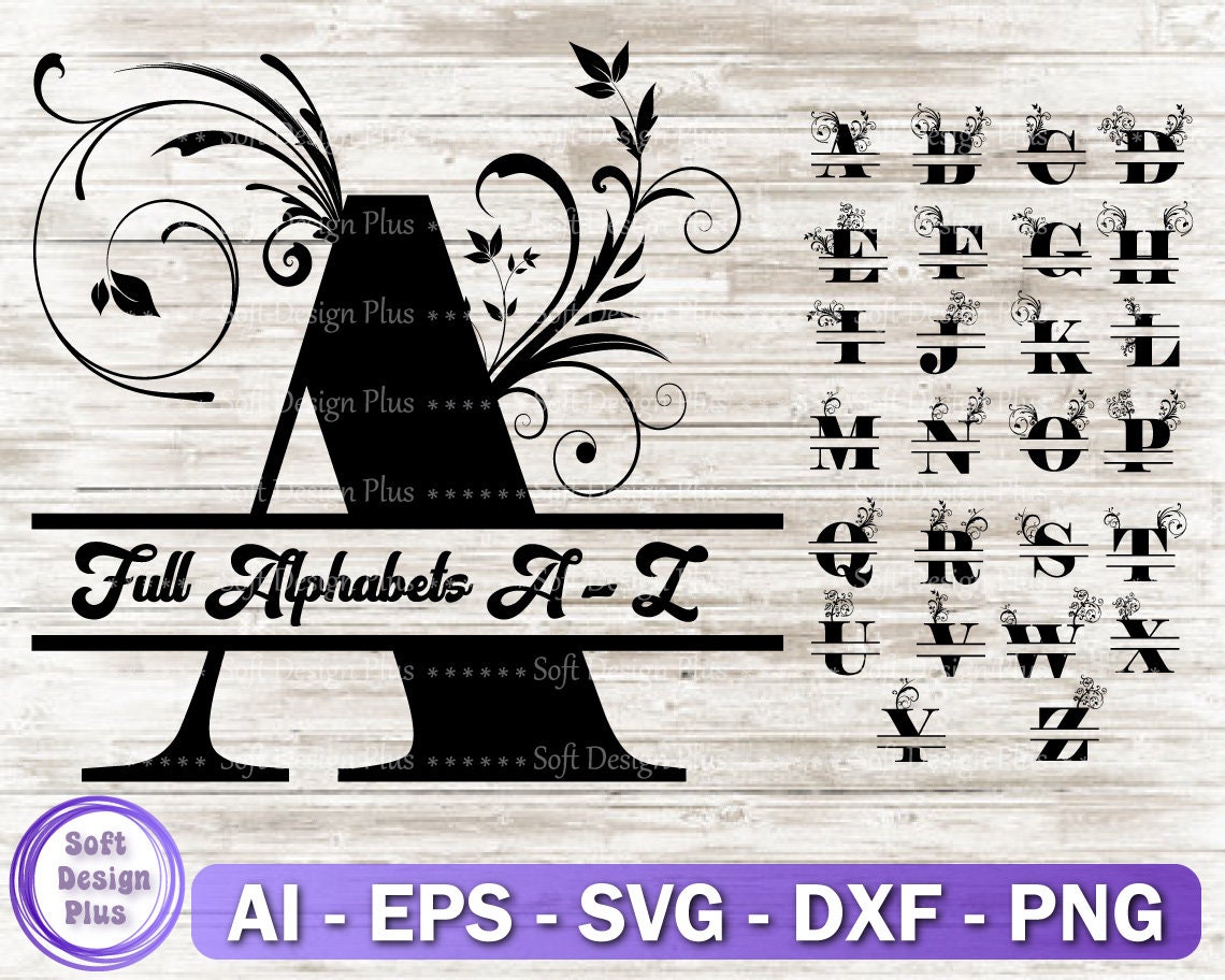 Split Monogram Svg, Floral Alphabet Svg, File for Cricut, Instant ...