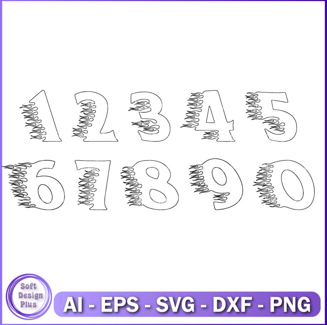 Flame Numbers Svg, Numbers With Flames SVG, Burning Fire Numbers Svg ...