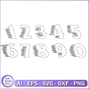 Flame Numbers Svg, Numbers With Flames SVG, Burning Fire Numbers Svg ...