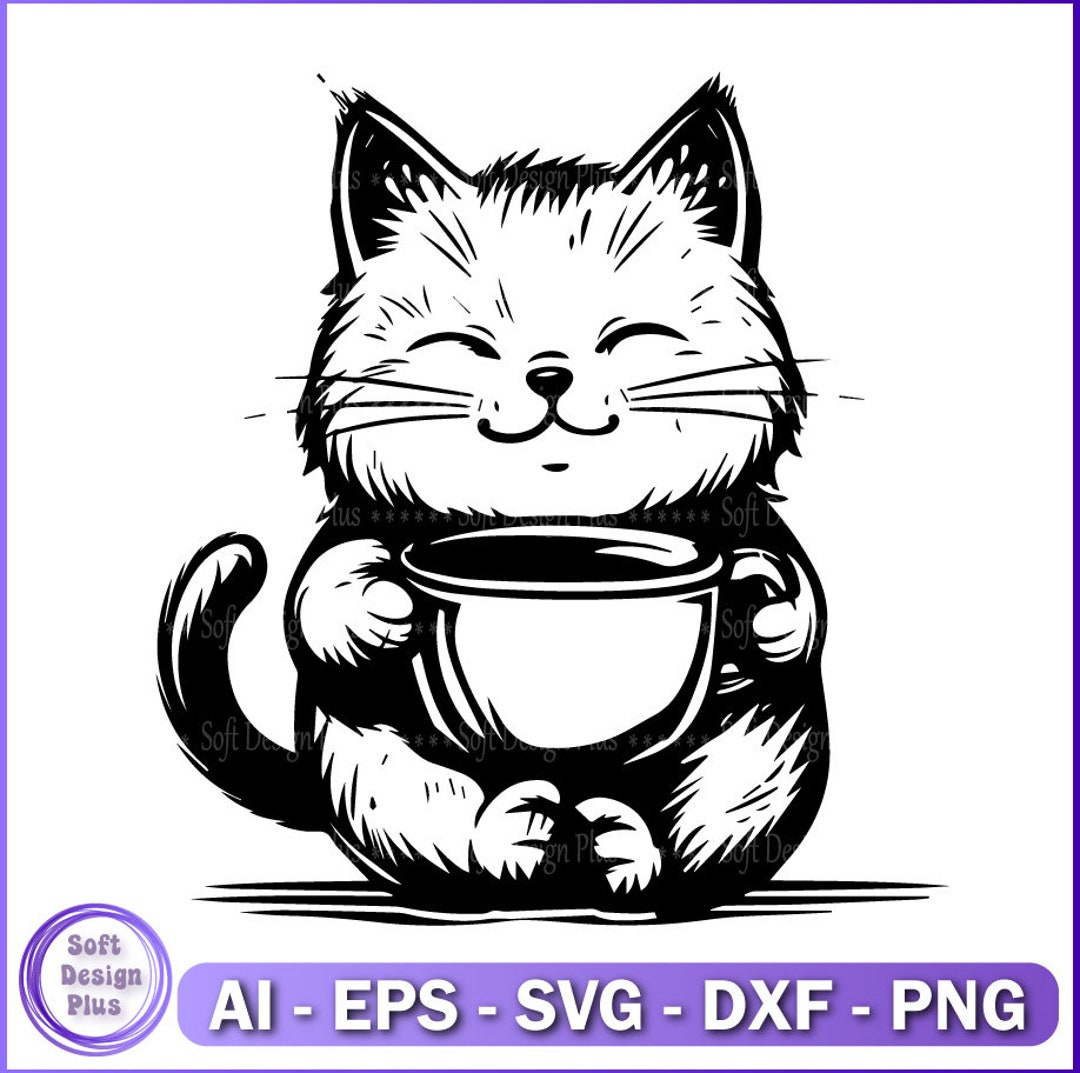 Cat SVG , Cat Silhouette, Cat With Coffee,coffee Svg, Cat With Mug Svg ...