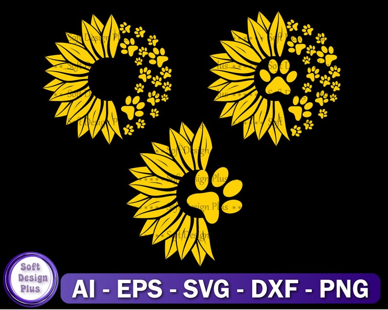 Sunflower Paw Svg Sunflower Svg Paw Print Svg Svg Cut File - Etsy