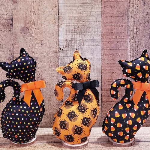 Halloween Fabric Cats Halloween Cat Decor Halloween - Etsy
