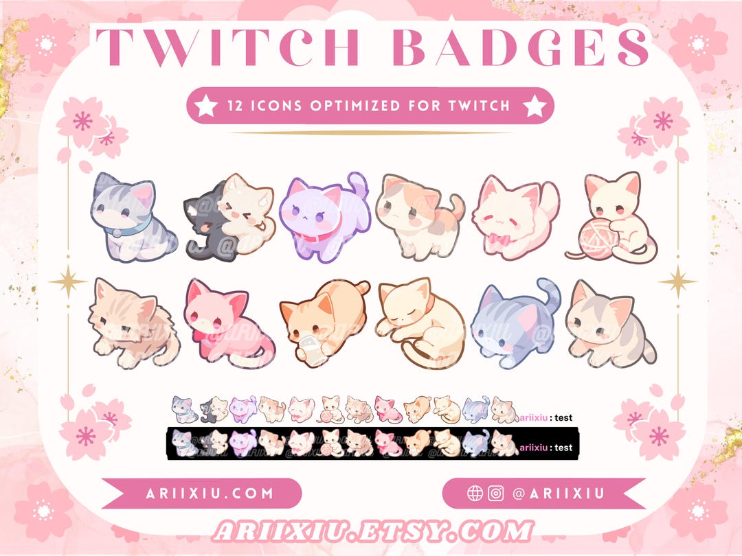 Pastel Chibi Kitten Sub Badges | Bits/channel Points | Twitch Tiktok ...