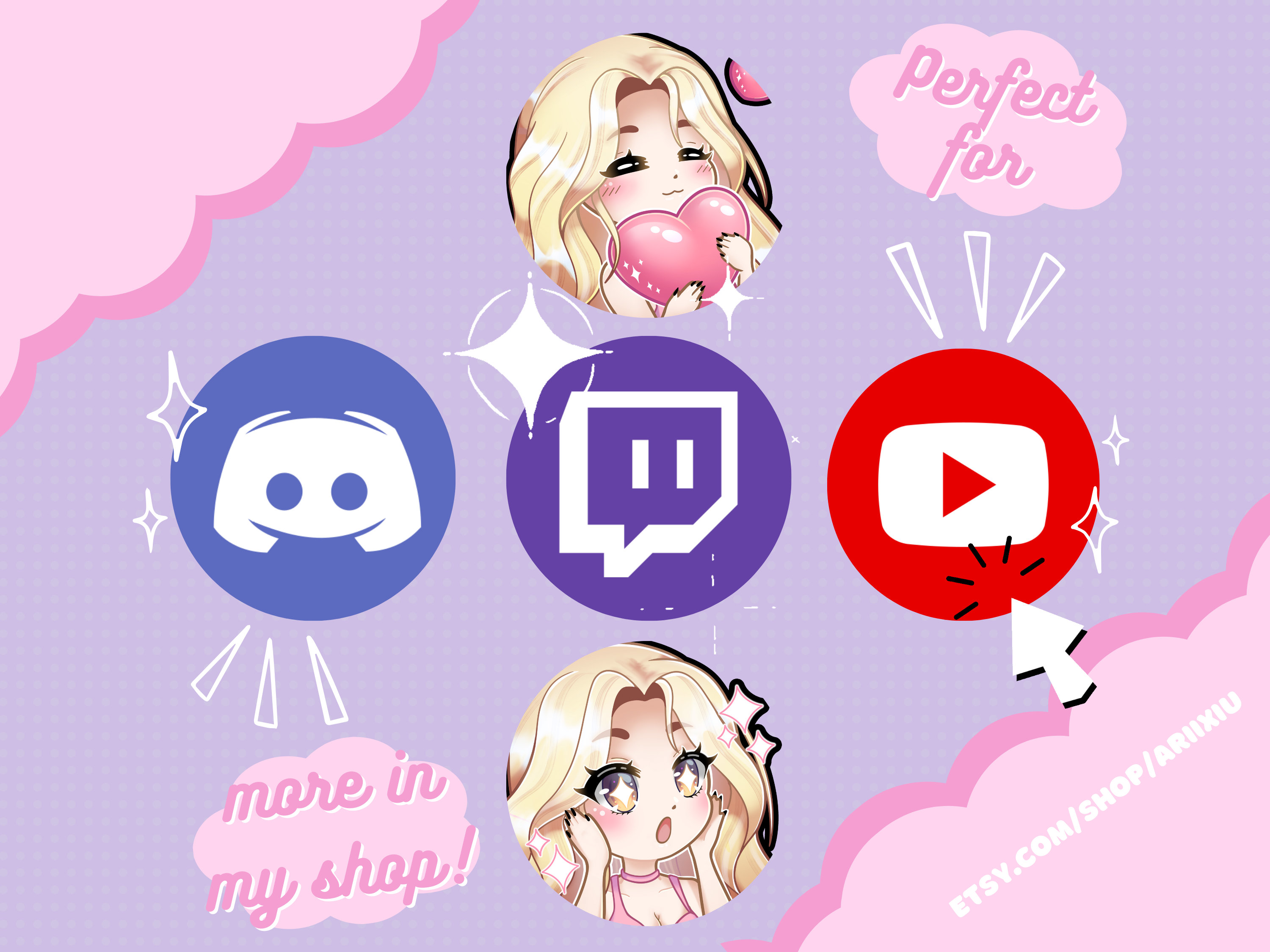 Chibi Girl Cute Twitch Discord Emote Starter Pack Streaming Gamer ...