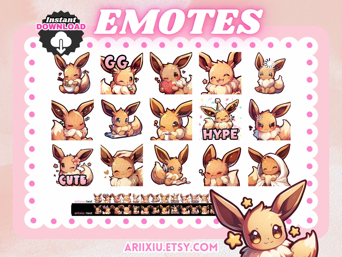 Eevee Emote MEGA Bundle 18 Cute Emotes 9 BONUS Discord Server Stickers ...