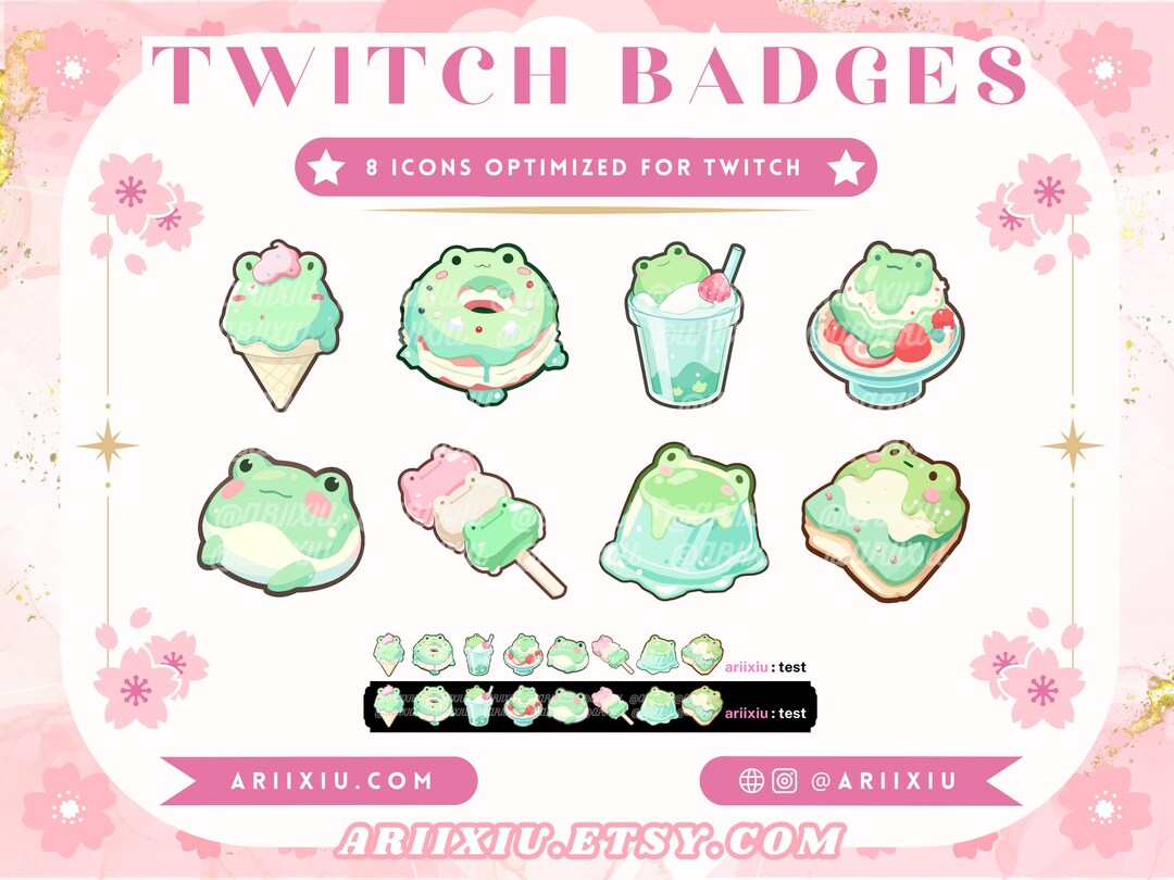 Little Frog Café Badges | Cute Froggo Sweets Twitch Sub / Bit Badges | Dessert Channel Points ...