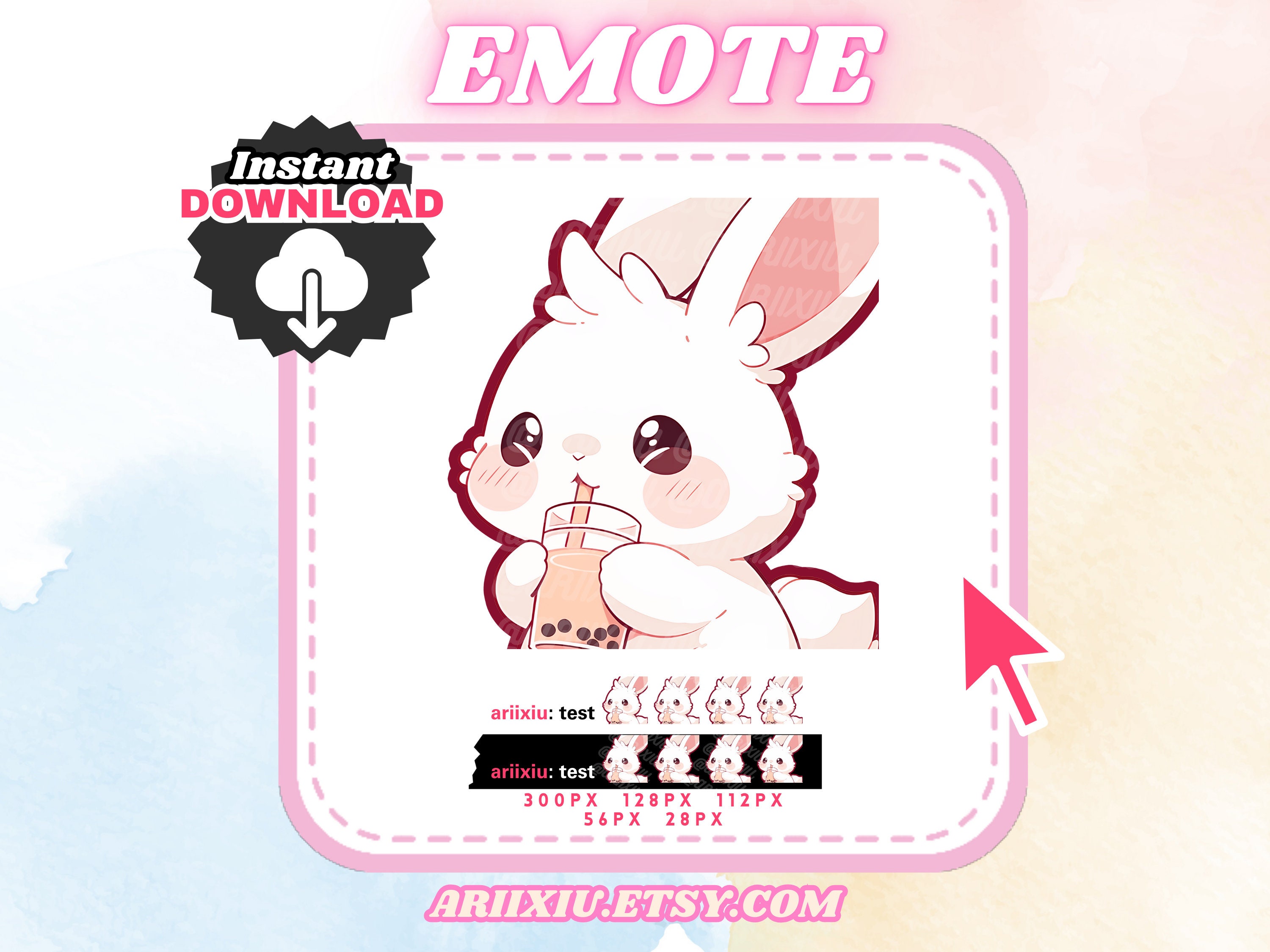 Cute Boba Bunny Emote | Kawaii Twitch Youtube Discord Kick Emotes | 2 ...