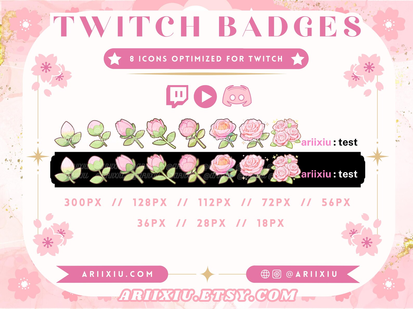 Pink Rose Twitch Badges | Sub, Bits, Cheer, Channel Points Icons ...