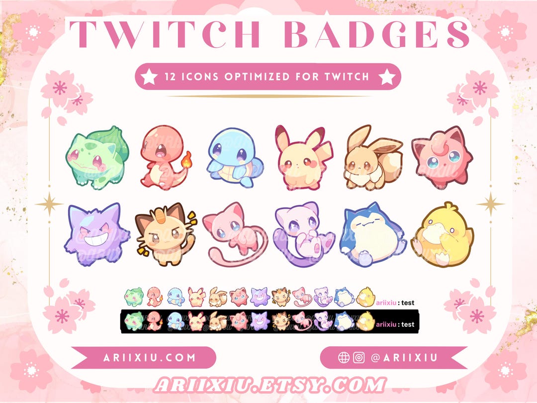 Chibi Gen One PKMN Badges: Pastel Twitch Sub/bit Emotes (digital ...