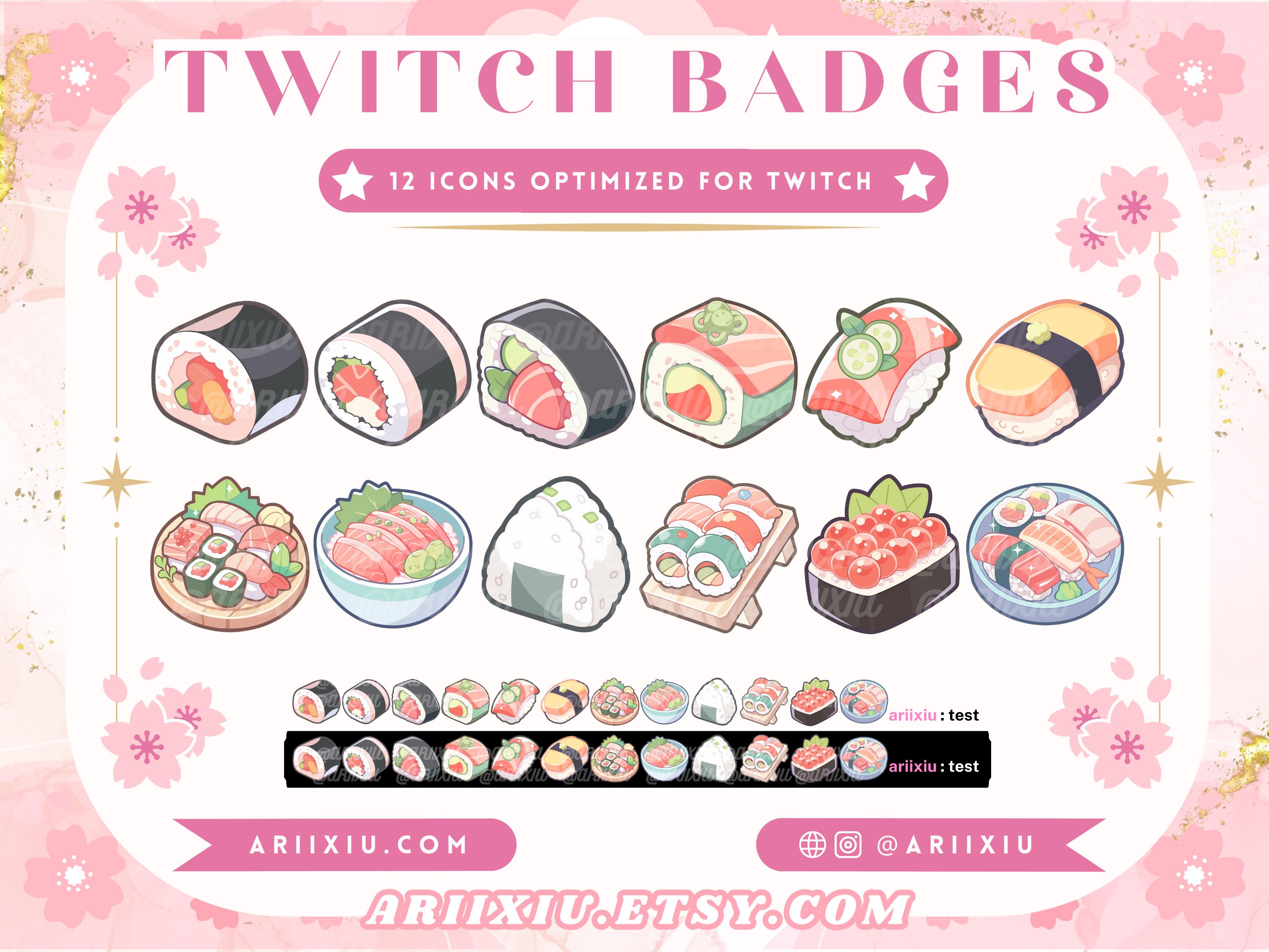 Sushi Night Badge Set | Cute Twitch Sub / Bit Cheer Badges & Emotes ...