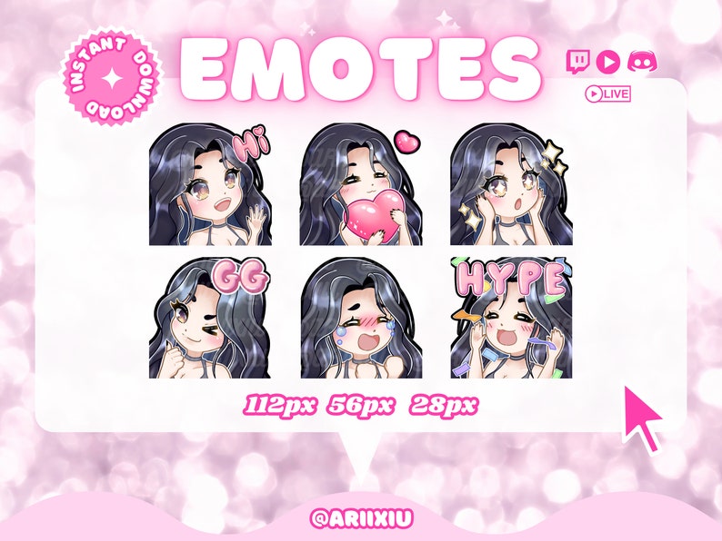 Chibi Girl Twitch Emotes Pack | Discord & Youtube | Black Hair, Brown Eyes, Fair Skin - Etsy