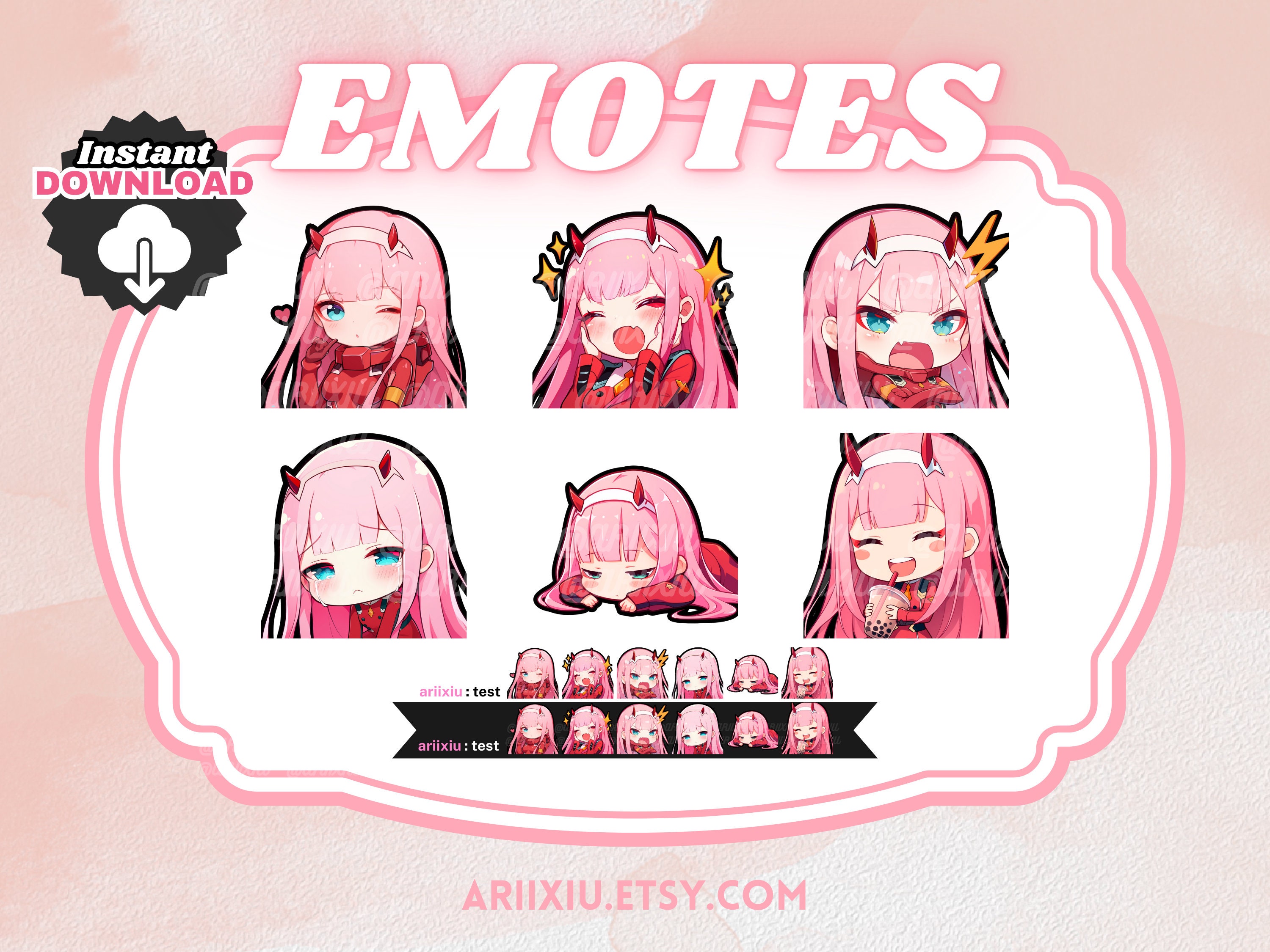 Chibi Zero Two Emote Pack | Cute Girl Twitch Discord Server Kick Emotes ...