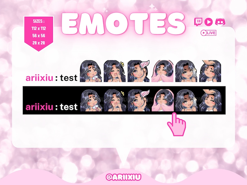 Chibi Girl Twitch Emotes Pt 2 | Black Hair, Brown Eyes, Medium Skin ...