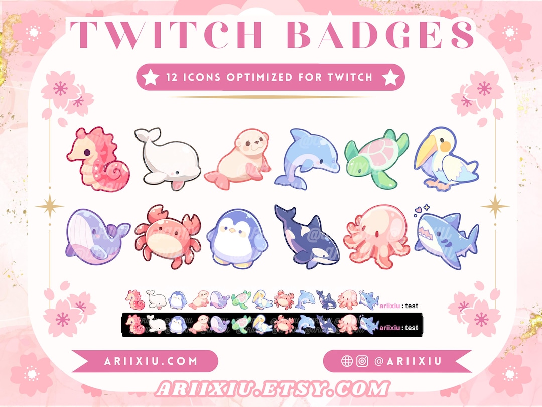 Chibi Ocean Animals Badge Set | Cute Pastel Sea Twitch Sub / Bit Badges ...