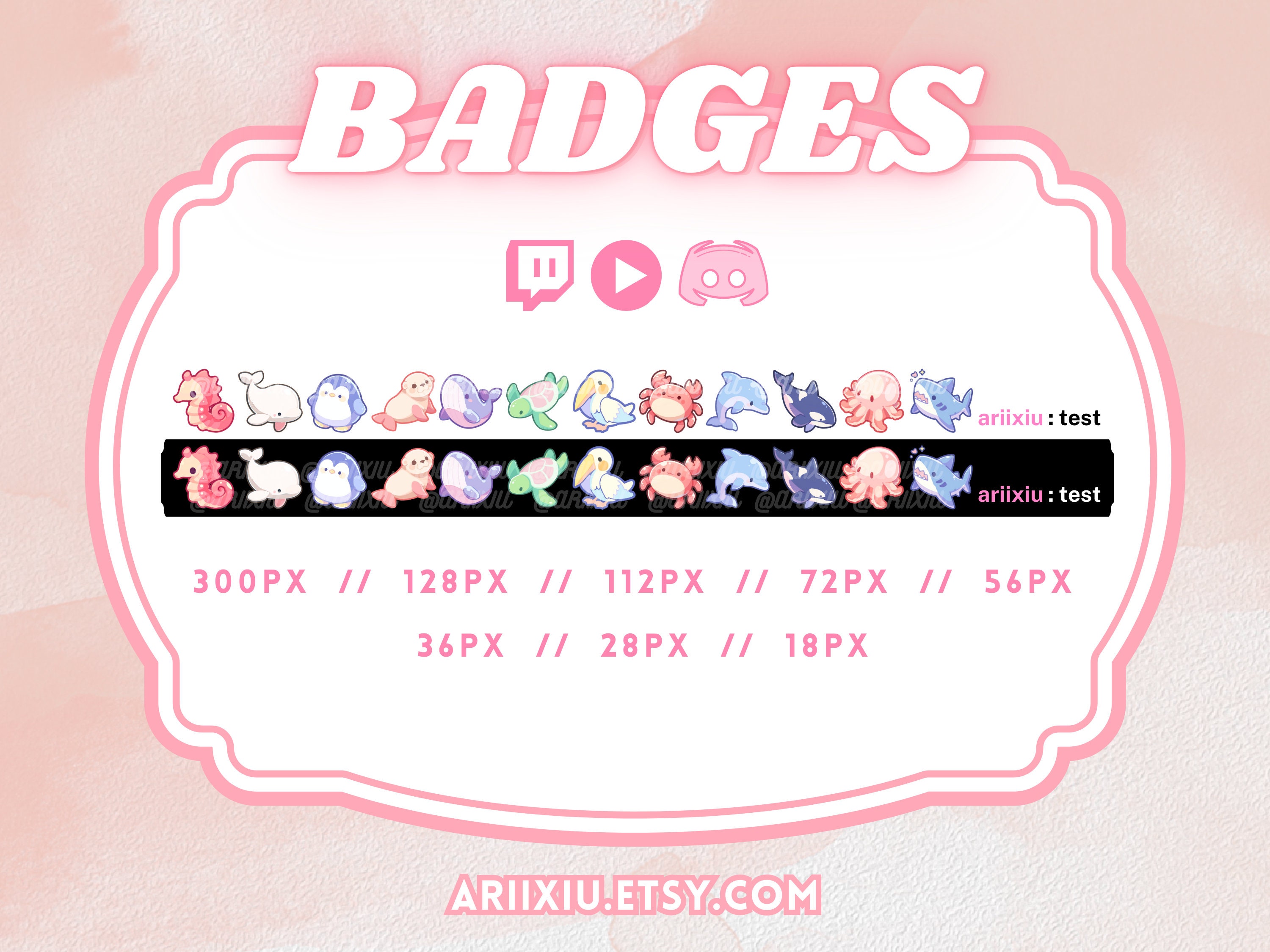 Chibi Ocean Animals Badge Set Cute Pastel Sea Twitch Sub / Bit Badges ...
