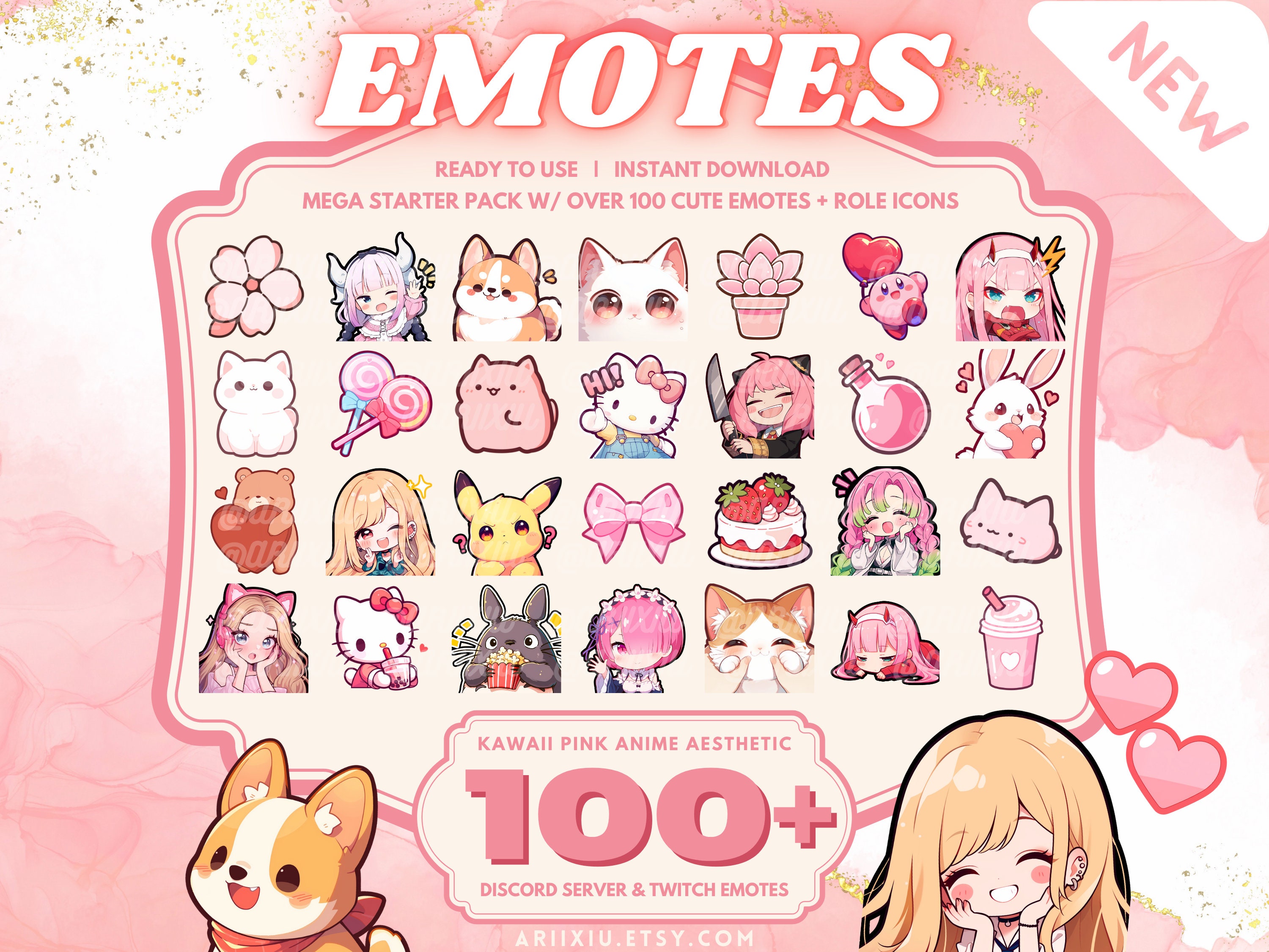 Pink Kawaii Anime MEGA Starter Emote Bundle 100 Emotes for Discord ...