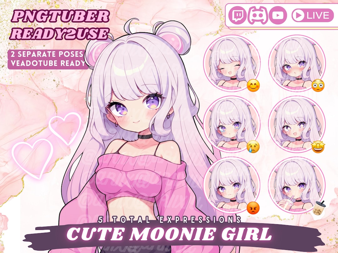 Cute Anime Girl Pngtuber | 32 PNG Files | Virtual Live Streaming Avatar ...