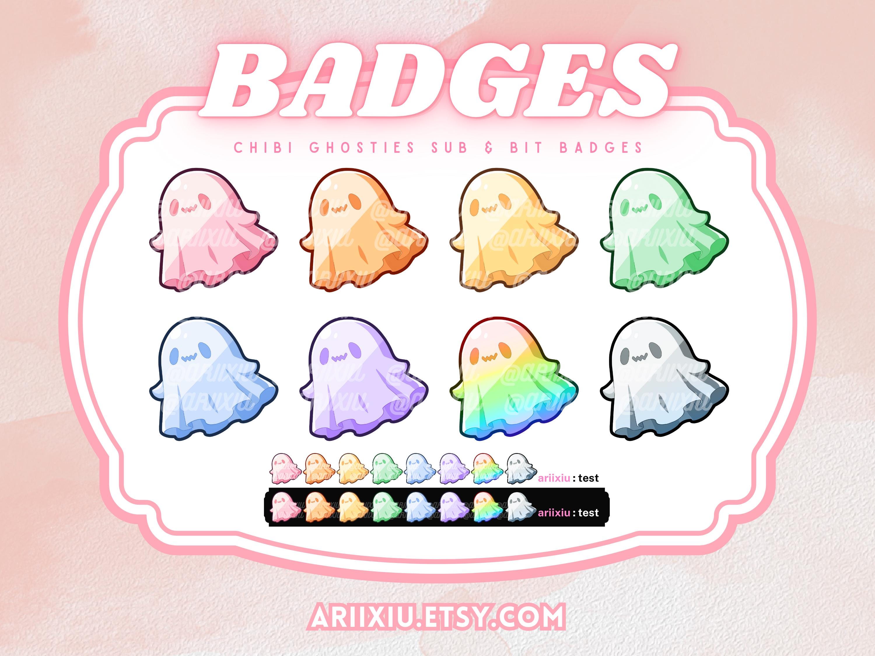 Chibi Ghost Cute Pastel Spooky Twitch Badge Set Emotes Sub / Bit Badges ...