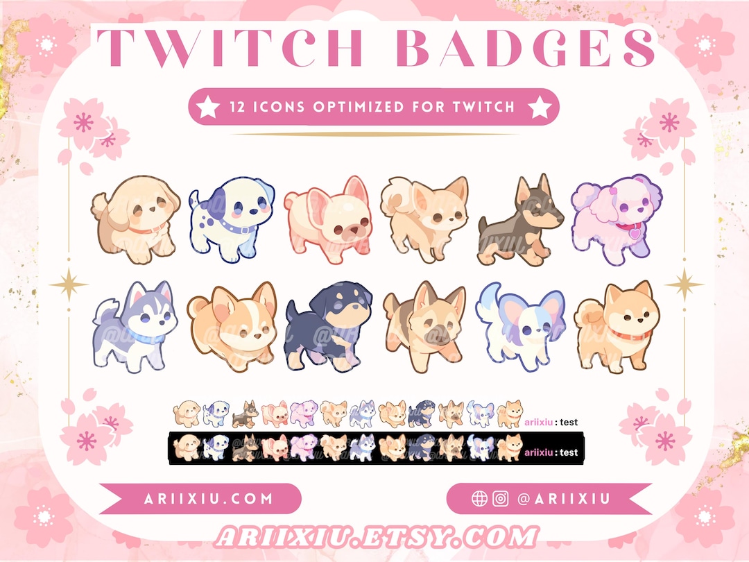 Chibi Puppy Dogs Badge Set Cute Pastel Doggo Twitch Sub / Bit Badges ...