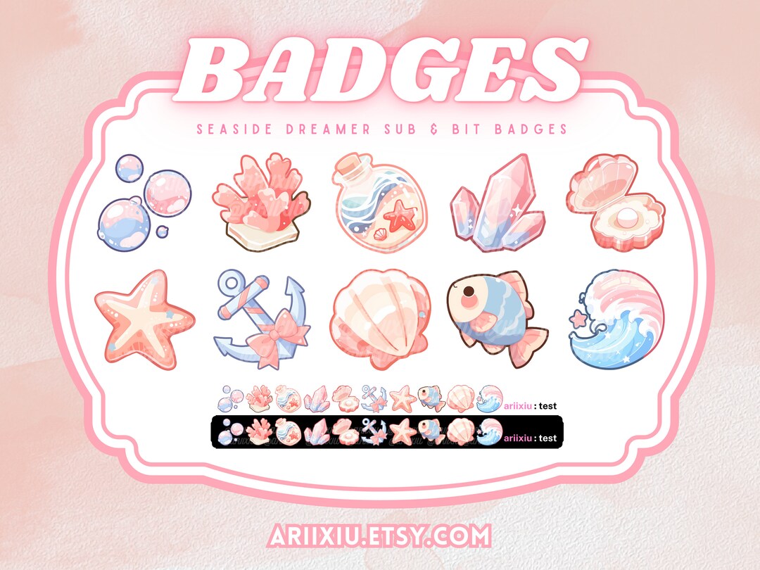 Aesthetic Ocean Seaside Dreamer Badge Set Beach Lover Summer Cute Twitch Sub / Bit Badges ...