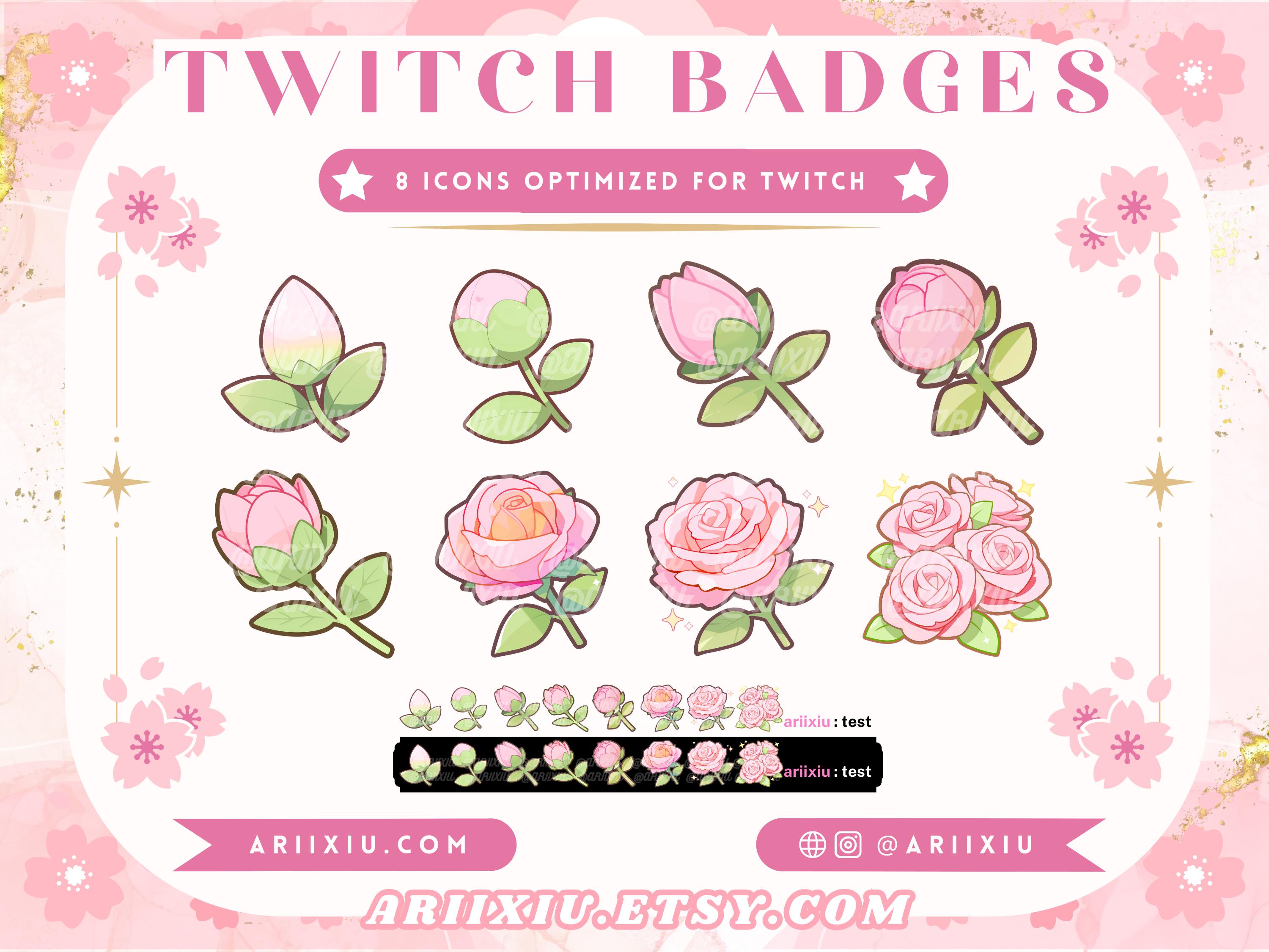 Pink Rose Twitch Badges | Sub, Bits, Cheer, Channel Points Icons ...