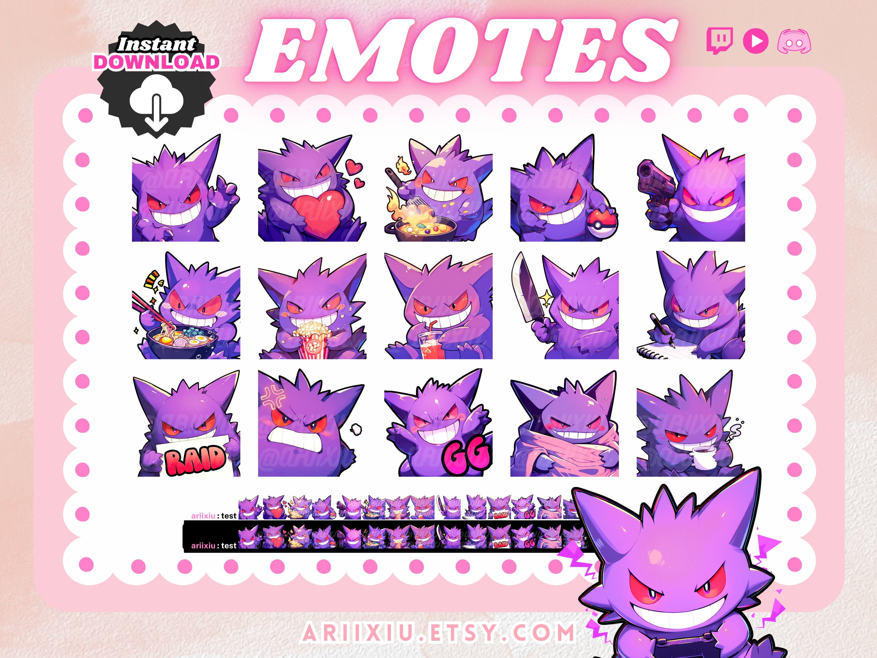 Gengar Emote MEGA Bundle 18 Cute Emotes Purple Ghost Gaming Ready to ...