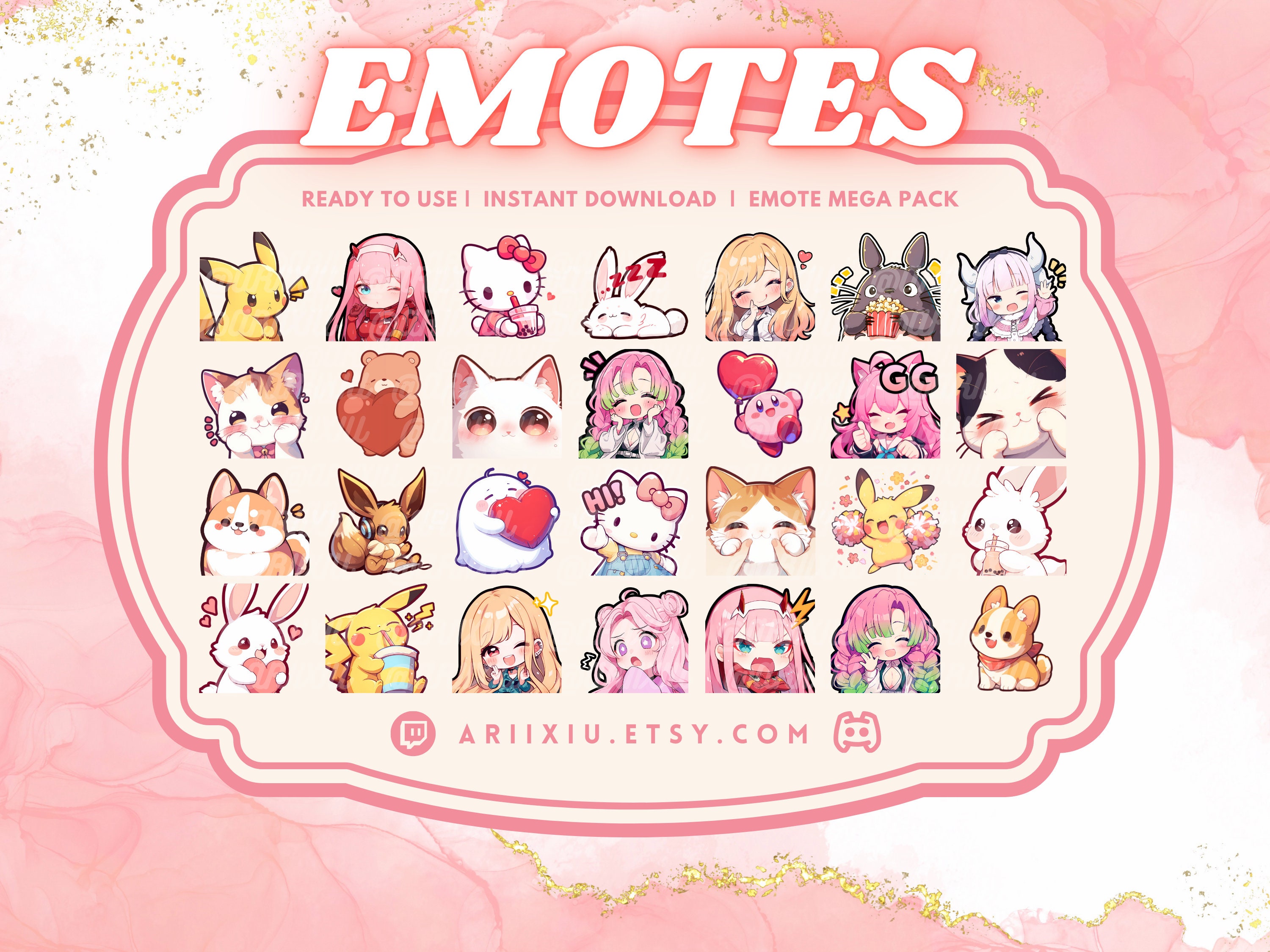 Pink Kawaii Anime MEGA Starter Emote Bundle 100 Emotes for Discord ...