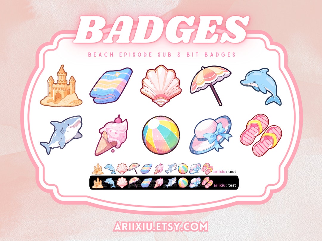 Beach Episode Badge Pack | Pastel Summer Fun | Cute Sub / Bit Badges ...