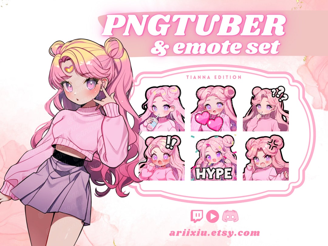 Linda chica anime PNGTuber & Emote Bundle / Cabello rosado / Stream ...