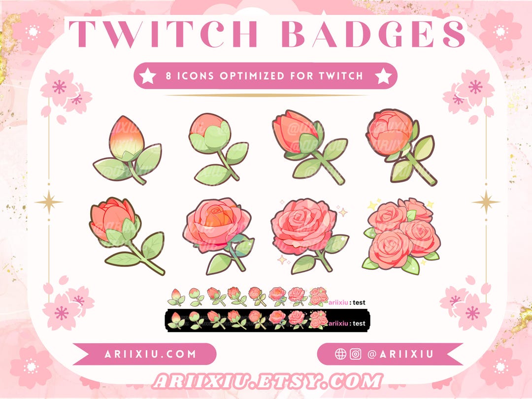 Red Rose Sub Badges | Bits/channel Points | Twitch Tiktok Youtube ...