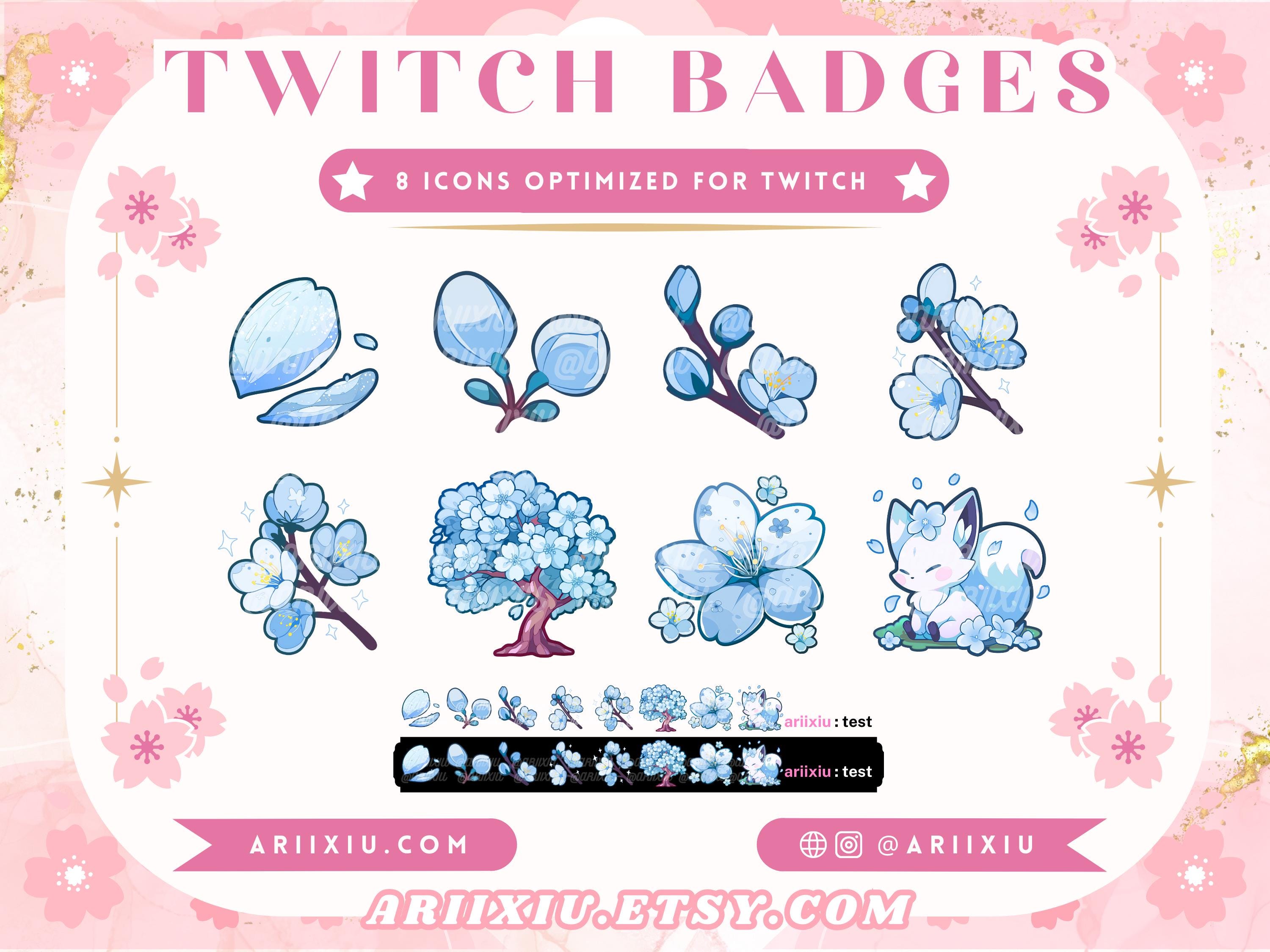 Sakura Bloom Badges Blue Vers. Floral Aesthetic Cute Twitch Sub / Bit ...