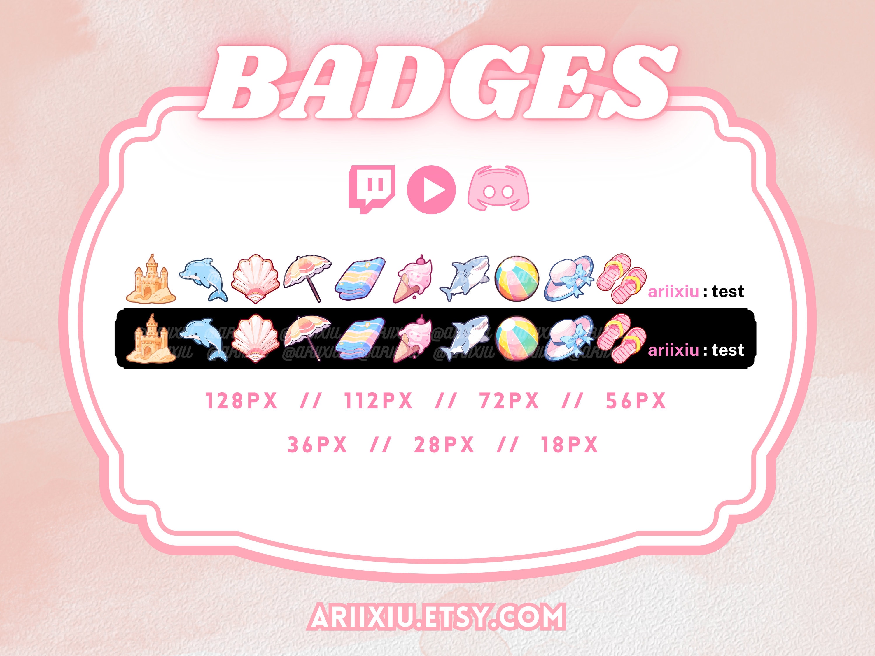 Beach Episode Badge Pack Pastel Summer Fun Cute Sub / Bit Badges ...