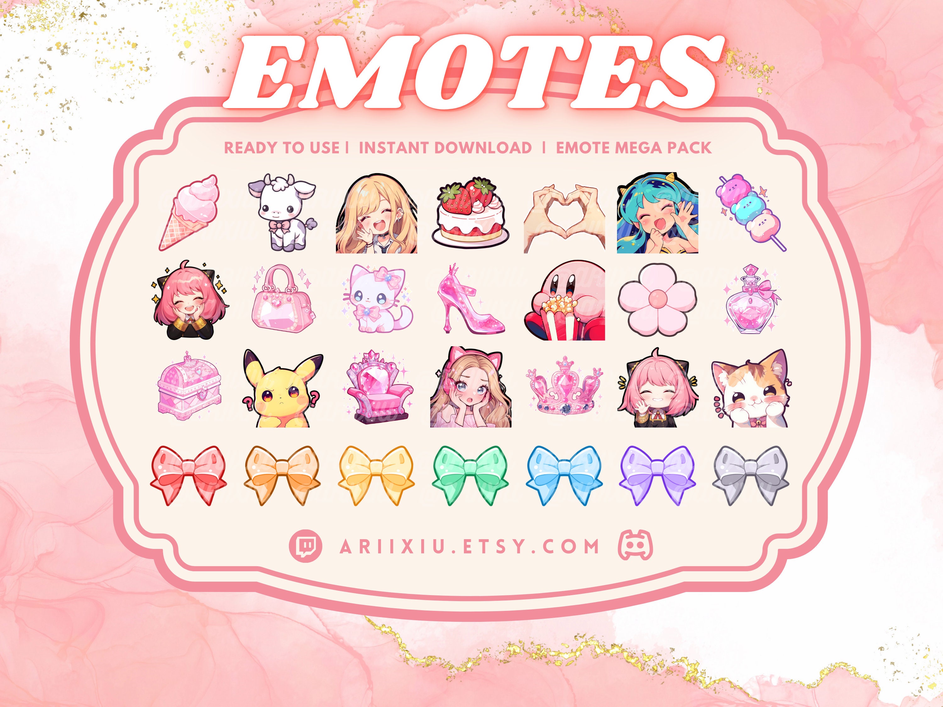 Pink Kawaii Anime MEGA Starter Emote Bundle 100 Emotes for Discord ...