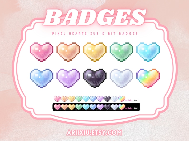 Colorful Pixel Heart Twitch Sub Badges | Channel Points | Tiktok ...