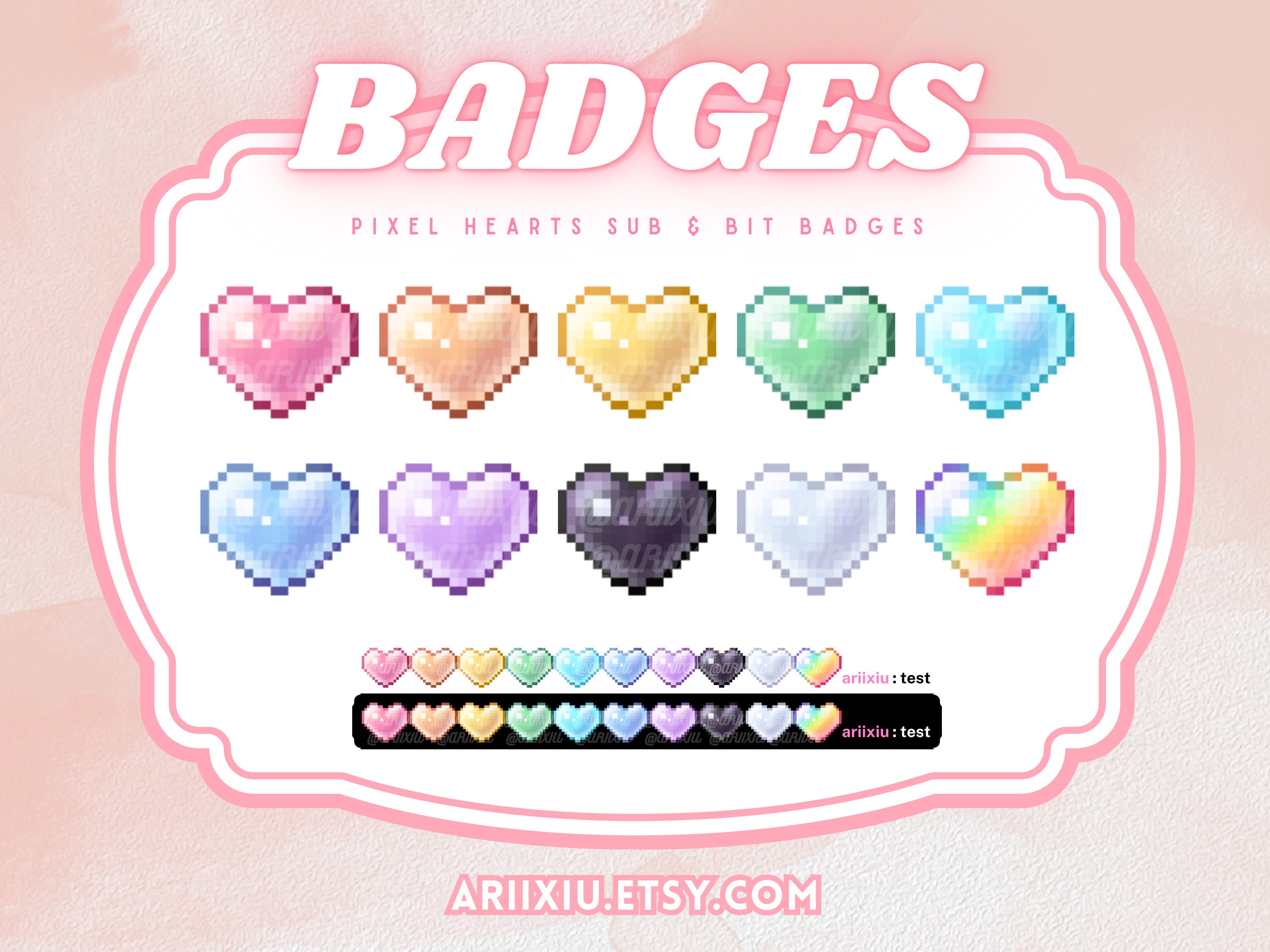 Cute Pixel Hearts Badge Pack Premade P2U Badges Kawaii Twitch Sub ...