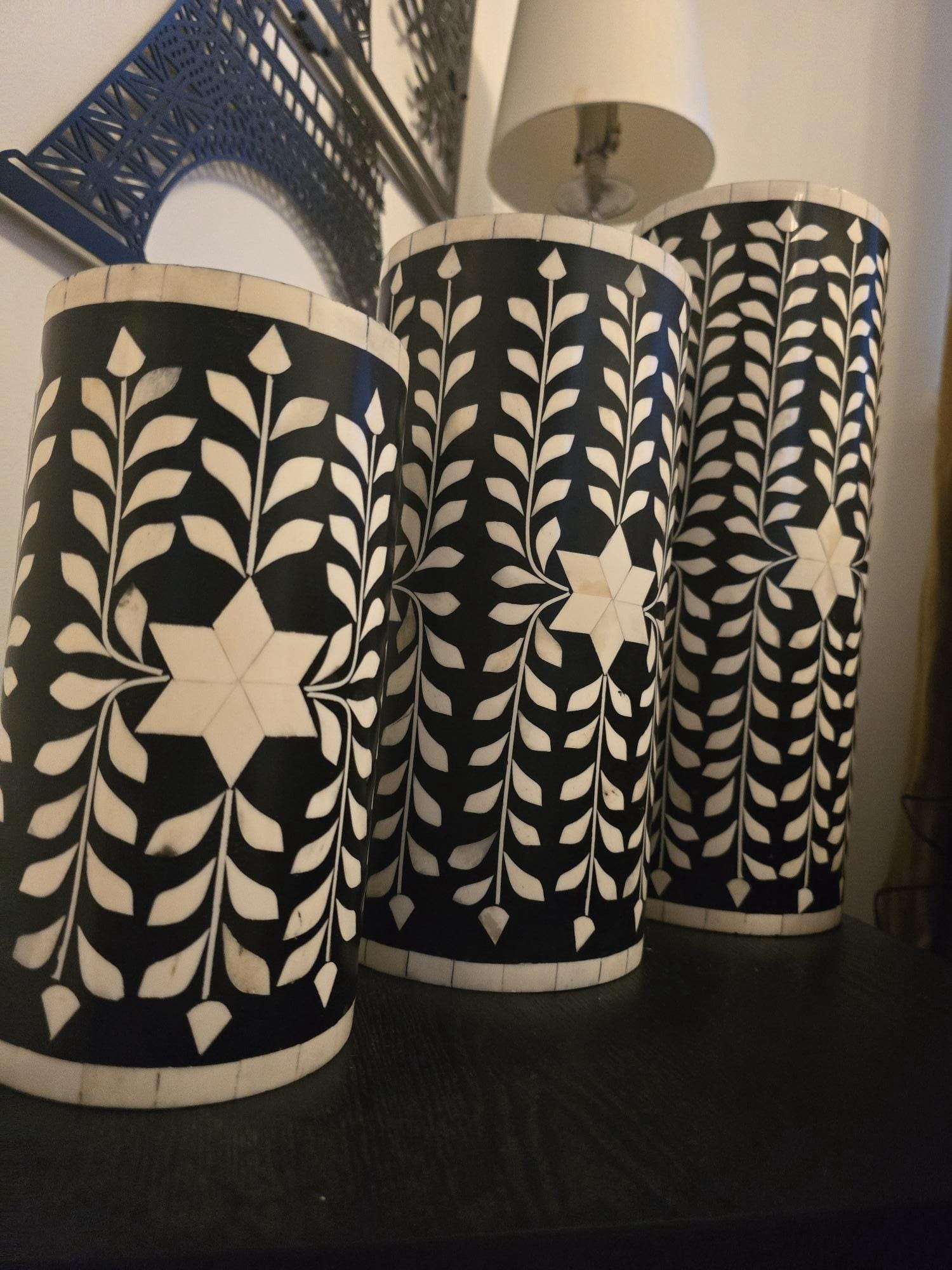 Elegant Bone Inlay Vase Set – Handmade Trio of Decorative Vases, Luxury ...