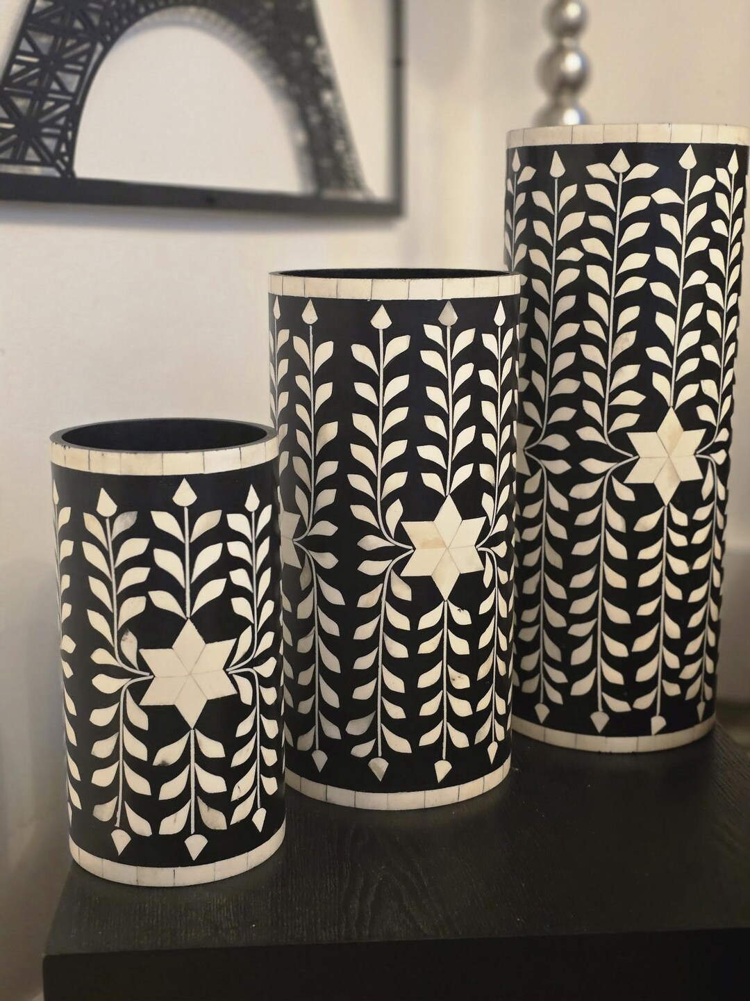 Elegant Bone Inlay Vase Set – Handmade Trio of Decorative Vases, Luxury ...