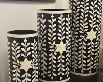 Handmade Moroccan Bone Inlay White Vase - Etsy