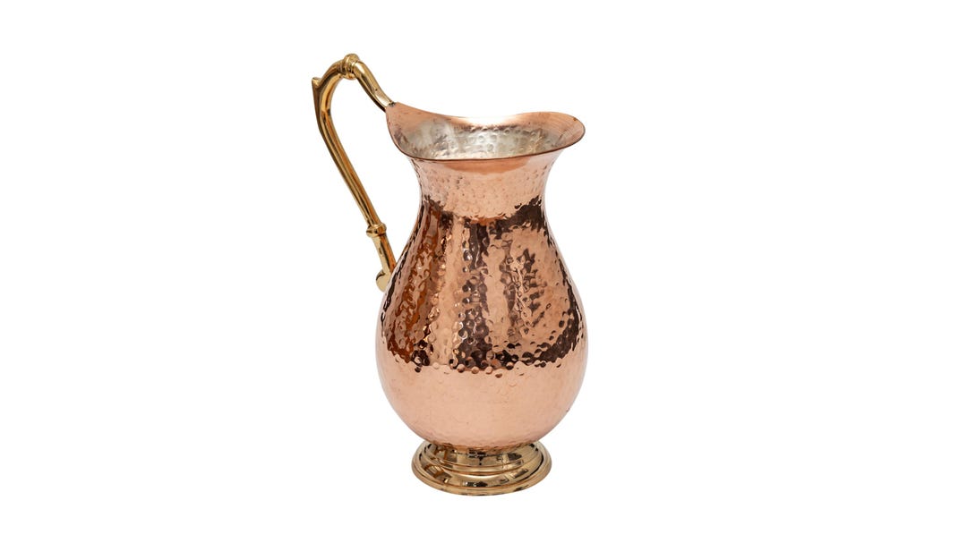 Handmade Copper Jug With Brass (tray Not Included), Hammered Copper ...